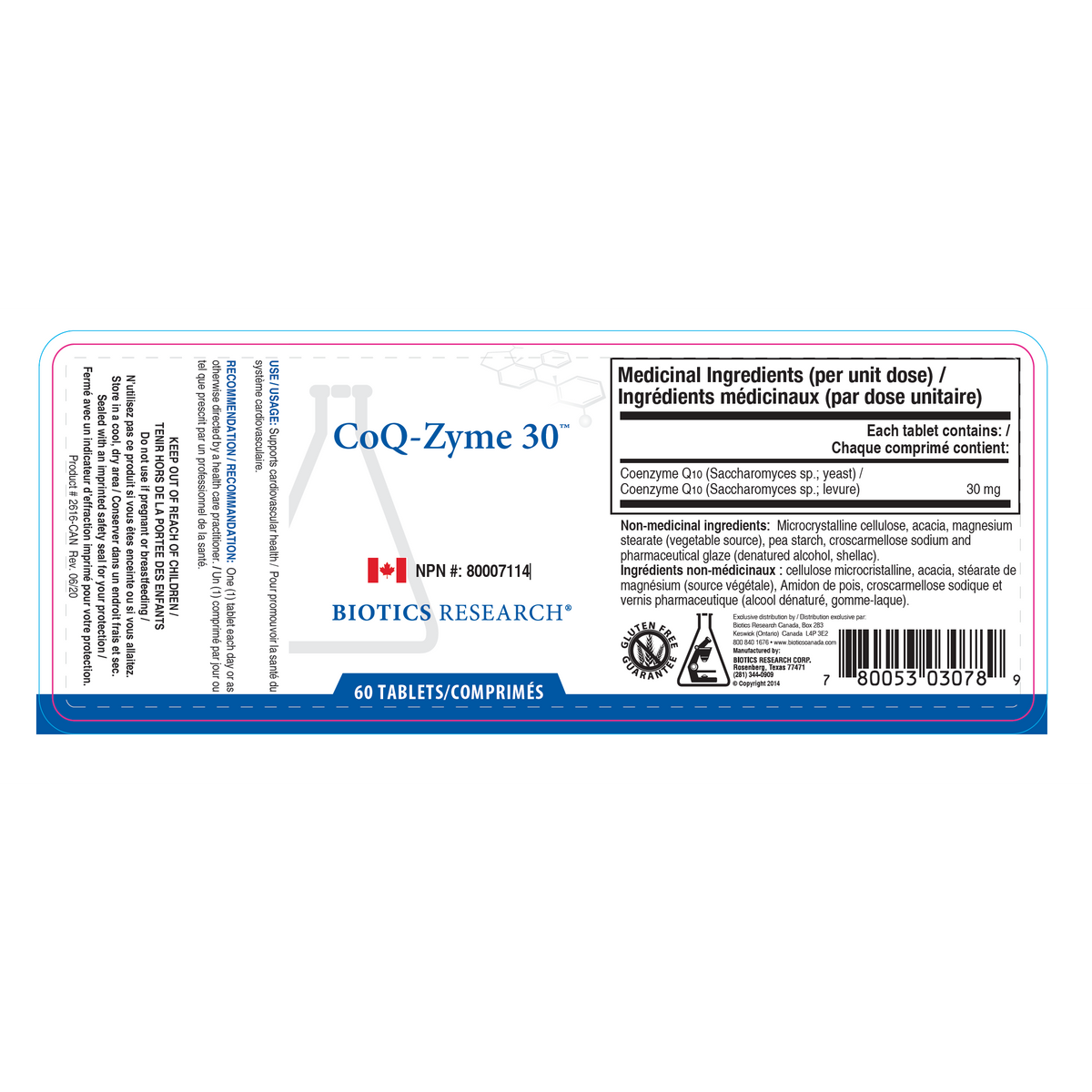 CoQ-Zyme 30 (60 mg) - Biotics Research - Unytii - Distribution de Suppléments – Unytii - Supplements